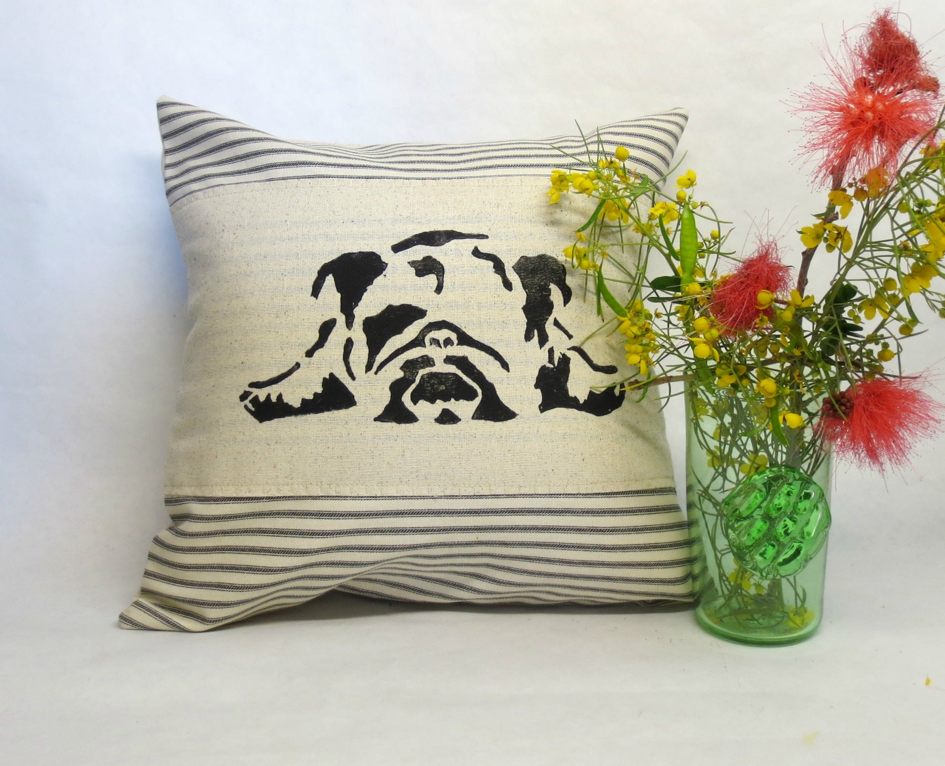Block Printed Bulldog Pillow | Ecarlate Boutique